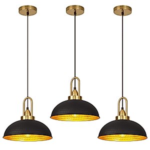 ALAISLYC Black Pendant Lights Matte Pendant Lighting for Kitchen Island Industrial Adjustable Height Vintage Dome Hanging Light Fixtures for Barn, Dining Room 3 Pack