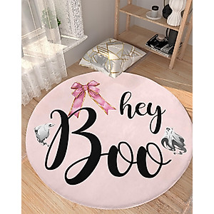 Halloween Fluffy Round Area Rug Carpets 3ft, Plush Shaggy Carpet Soft Circular Rugs, Non-Slip Fuzzy Accent Floor Mat for Living Room Bedroom Nursery Home Decor Blush Pink Spooky Ghost Horror