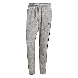 adidas Men's Size Essentials 3-Stripes French Terry Tapered-Cuff Pants, Medium Grey Heather/Black, Large/Tall