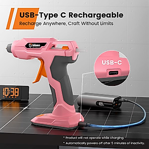 GoGonova Glue Gun Zuel, 20s Fast Preheating Anti-drip Cordless Glue Gun, 2Ah USB-C Rechargeable Hot Glue Gun Kit with 25 Pcs Mini Glue Sticks, Smart Power-Off, Pink