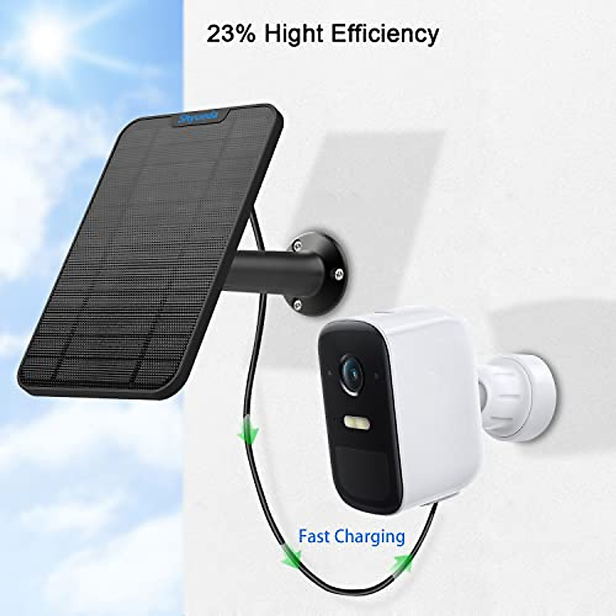 [Updated Version] 4W Solar Panel Charging Compatible with Eufycam 2C/2C Pro/2/2 Pro / E20 / E40 / E, with 13.1ft Waterproof Charging Cable, IP65 Weatherproof,Includes Secure Wall Mount (Black)