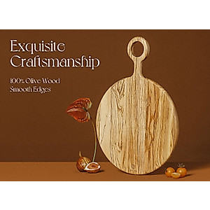 Dofira Italian Olive Wood Round Cutting Board with Ring Handle, Decorative Wooden Serving Board for Kitchen, Reversible Charcuterie Platter for Cheese, Pizza, Bread, Meat, Fruits, 17x12in [Gift Box]