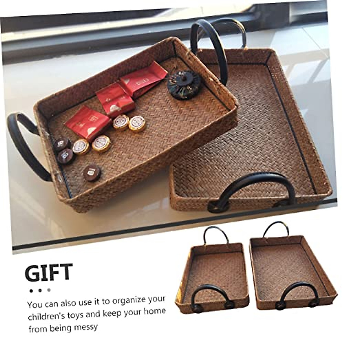 Cabilock 2pcs Handwoven Seagrass Storage Basket Small Woven Basket for Wedding Bathroom Kitchen Supplies