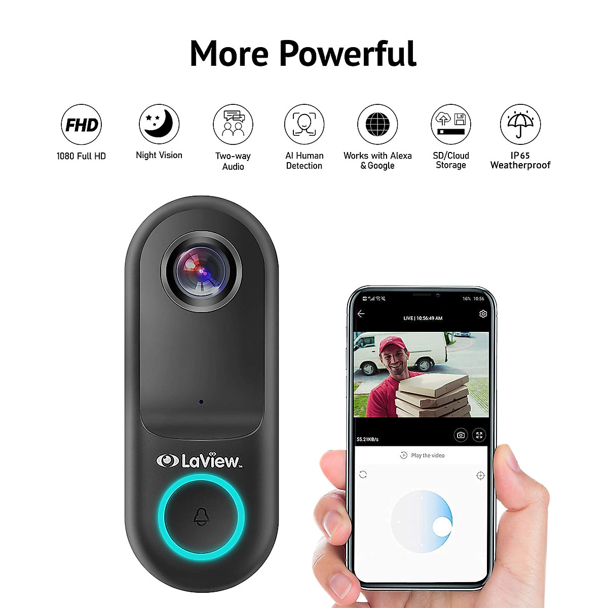 LaView Security Cameras Outdoor Video doorbell Wired with Home Security Cameras Bundle Include 32 GB SD Card Two-Way Audio, Night Vision,WiFi Home Indoor for Baby/pet,Alexa, USA Cloud Service