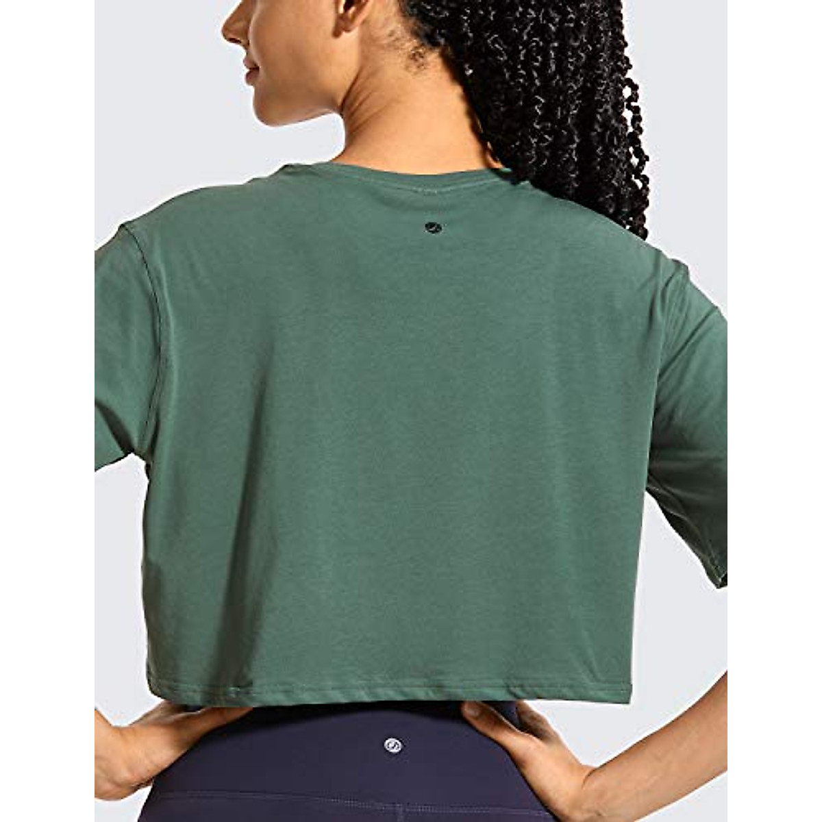 CRZ YOGA Women's Pima Cotton Workout Crop Tops Short Sleeve Yoga Shirts Casual Athletic Running T-Shirts Graphite Green Small