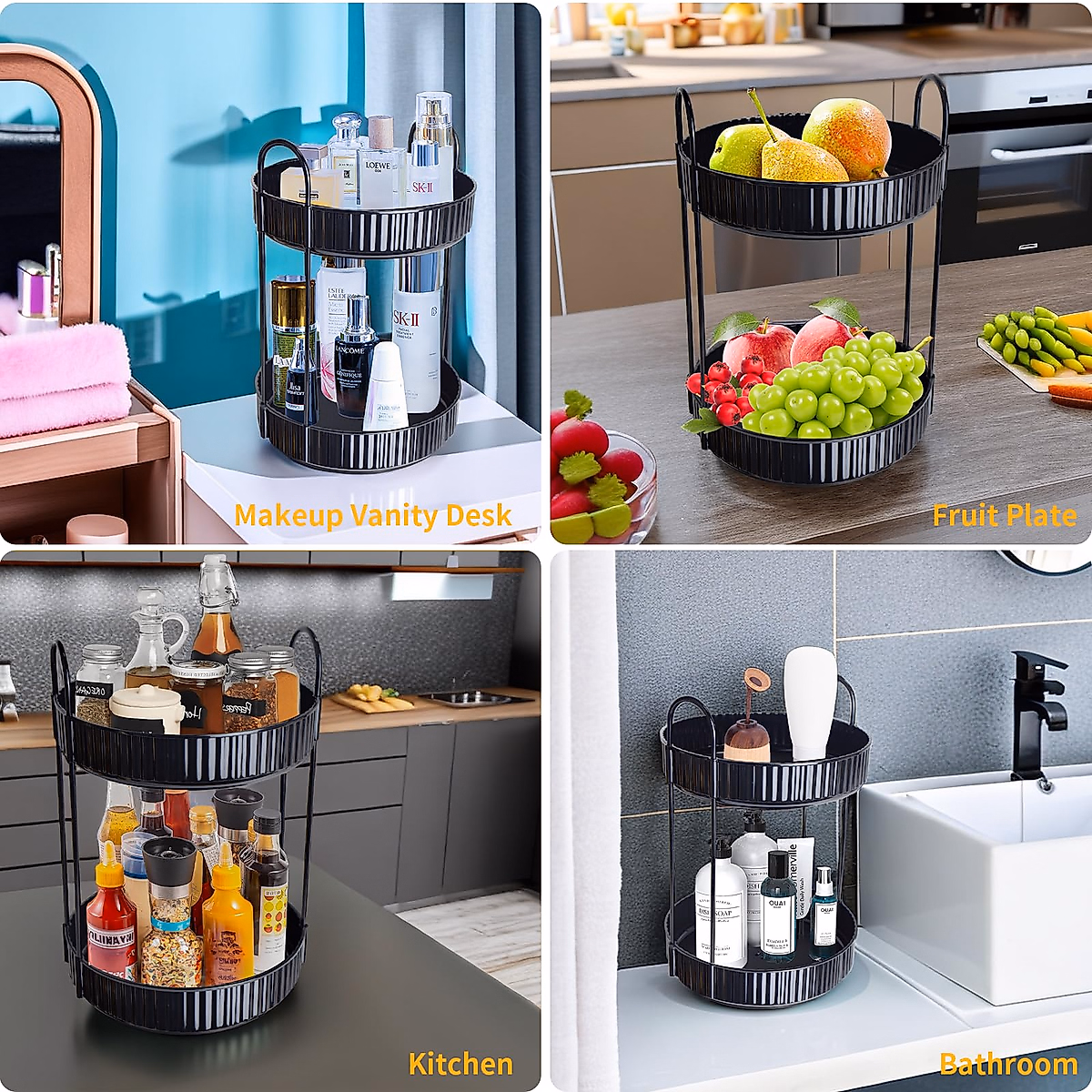 Lvssci 2 Tier 360° Rotating Makeup Organizer,Bathroom Makeup Carousel Spinning Holder Rack, High-Capacity Skincare Clear Make Up Storage Perfume Organizers Cosmetic Dresser