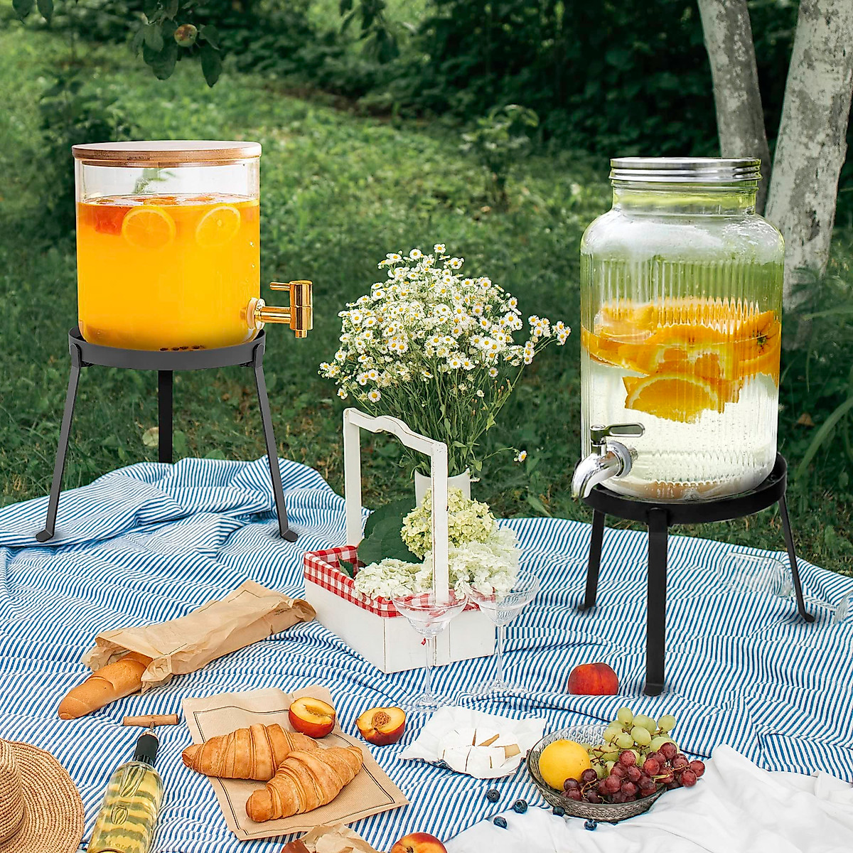 Water Dispenser Stand For Countertop - Metal Drink Dispenser Stand Compatible with Round Water Glass, Easily fold up/carry and storage (Drink Dispenser Stand Only) (Set of 2)