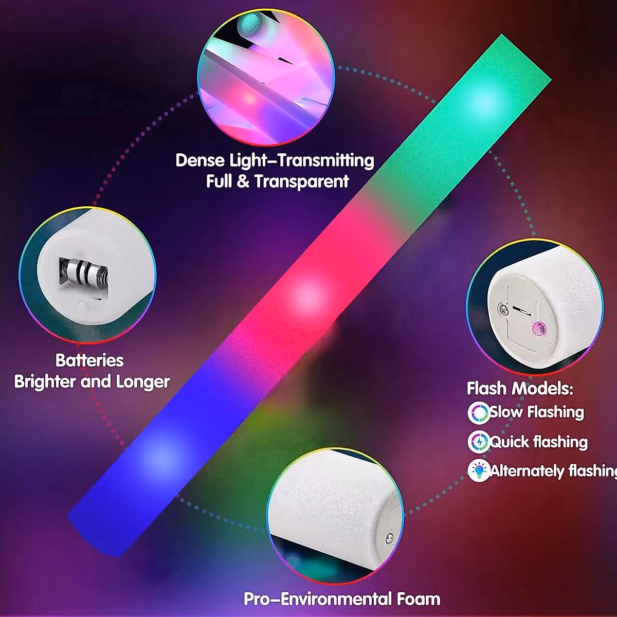 SHQDD 28 PCS Glow Sticks Bulk, New Year Party Favors, Foam Glow Sticks with 3 Modes Colorful Flashing, Glow in The Dark Party Supplies, LED Glow Sticks for Wedding, Raves, Concert, Camping, Carnival