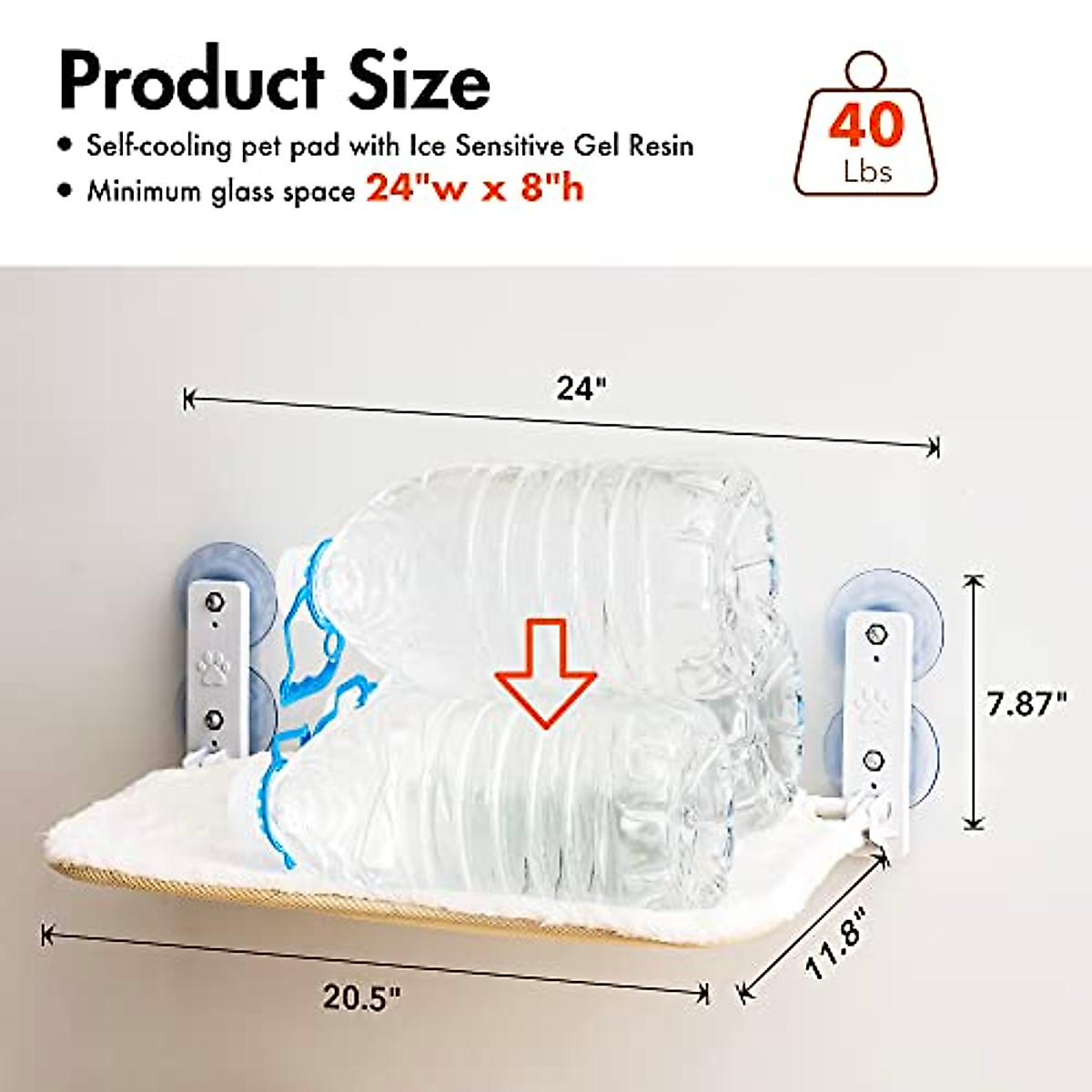 Cat Window Perch Durable Cat Hammock Seat for Indoor Cats Reversible Mat Use Year-Around Foldable Cat Bed Providing All-Around Sunbath Saving Space Washable Holds Up to 40 lbs (Plush Beige)