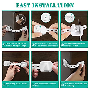 Betertek Cabinet Locks Child Safety Refrigerator Lock Drawer Locks Baby Proof Fridge Lock Kids Safety Latches Strap Locks (10 pack) for Dresser, Toilet Seat, Oven, Dishwasher, with Extra Adhesive