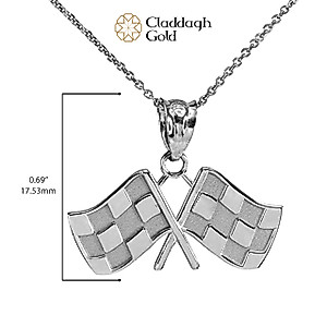 Claddagh Gold .925 Sterling Silver 2/3” x 7/8" Checkered Racing Flags Charm Pendant Necklace - 16"