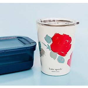 Kate Spade New York Small Insulated Coffee Cup with Lid, Double Walled Stainless Steel Mug, Floral 12oz Coffee Tumbler, Brushy Rose