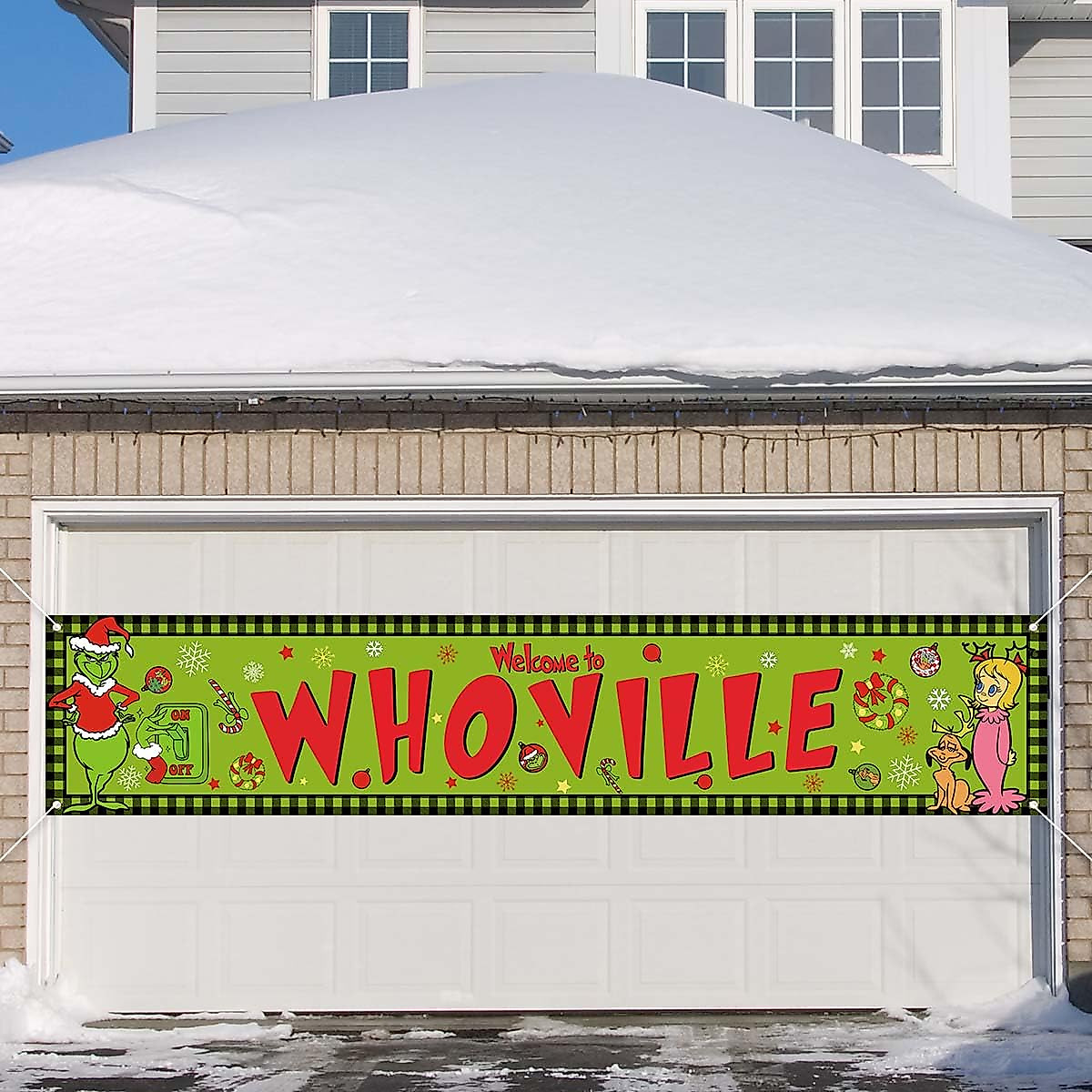 Large Welcome To Whoville Banner for Fence Whoville Christmas Xmas Winter Holiday Decorations Outdoor Outside Fence for Home