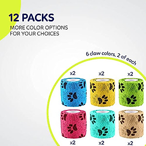 WePet Pet Wrap, Self-Adhesive Non-Woven Tape for Dog Legs, Paws, Wounds, First Aid Cohesive Gauze for Horse, Cat, Bird, Animal, 12 Rolls, 2 Inch, Claw