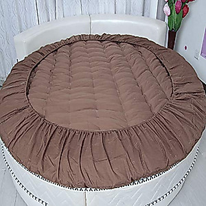 Thick Solid Color Quilted Mattress Topper Double Futon Comfortable Bed Roll for Home,100% Cotton Round Mattress Cover Brown Diameter240cm(94inch)