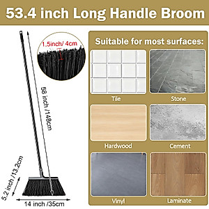 Roshtia 8 Pcs Heavy Duty Broom Set 58 Inch Outdoor Indoor Broom Commercial Stiff Broom with Long Handle Angle Broom Garage Broom Concrete Broom Outside Broom Outdoor Brooms for Sweeping Patio (Gray)