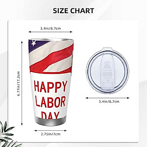 Happy Labor Day Tumbler with Lid and Straw 20oz Stainless Steel Car Cup for Hot and Cold Drinks, Double Wall Insulated Travel Coffee Mug Reusable Drink Thermos Cup Birthday Gifts