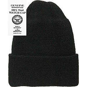 Warm Winter Watch Cap 100% Wool Beanie Made in USA to Military Specifications (1 Pack, Black)