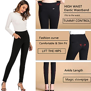 neezeelee Dress Pants for Women Comfort Stretch Slim Fit Leg Skinny High Waist Pull on Pants with Pockets for Work (Black, 6 (Medium))