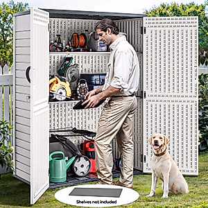 YITAHOME Vertical Outdoor Storage Shed w/o Shelf, 59 Cu.ft Capacity, 5.6 x 2.3 ft Lockable Resin Waterproof Tall Storage Cabinet, for Patio Furniture, Garden Tools, and Pool Accessories (Light Gray)