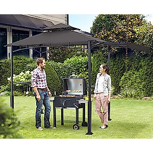 ABCCANOPY Grill Gazebo with Extra Awning - 5'x11' Outdoor Grill Canopy BBQ Gazebo Barbecue Canopy with LED Lights for Backyard, Lawn and Patio (Dark Grey)