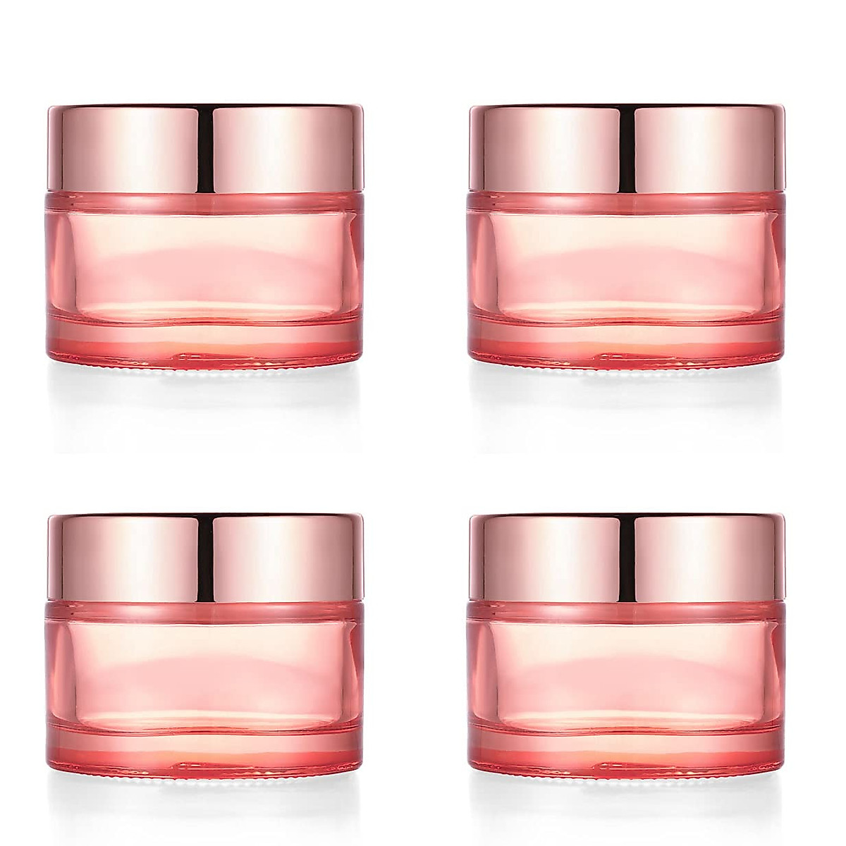 Pink Glass Cream Jar,4 Pack 1.7 oz/50g Face Lotion Jar Pot,Empty Refillable Glass Cosmetic Cream Bottle Container With Rose-Golden Cover,Inner Liners for Moisturizer,Eyeshadow,Makeup Emulsion