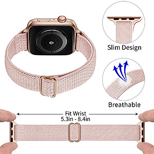 SICCIDEN Slim Stretchy Bands Compatible with Apple Watch Band 42mm 41mm 40mm 38mm, Women Elastics Nylon Thin Strap for iWatch SE2 SE Series 10 9 8 7 6 5 4 3 2 1 (Pink Sand/Rose Gold)