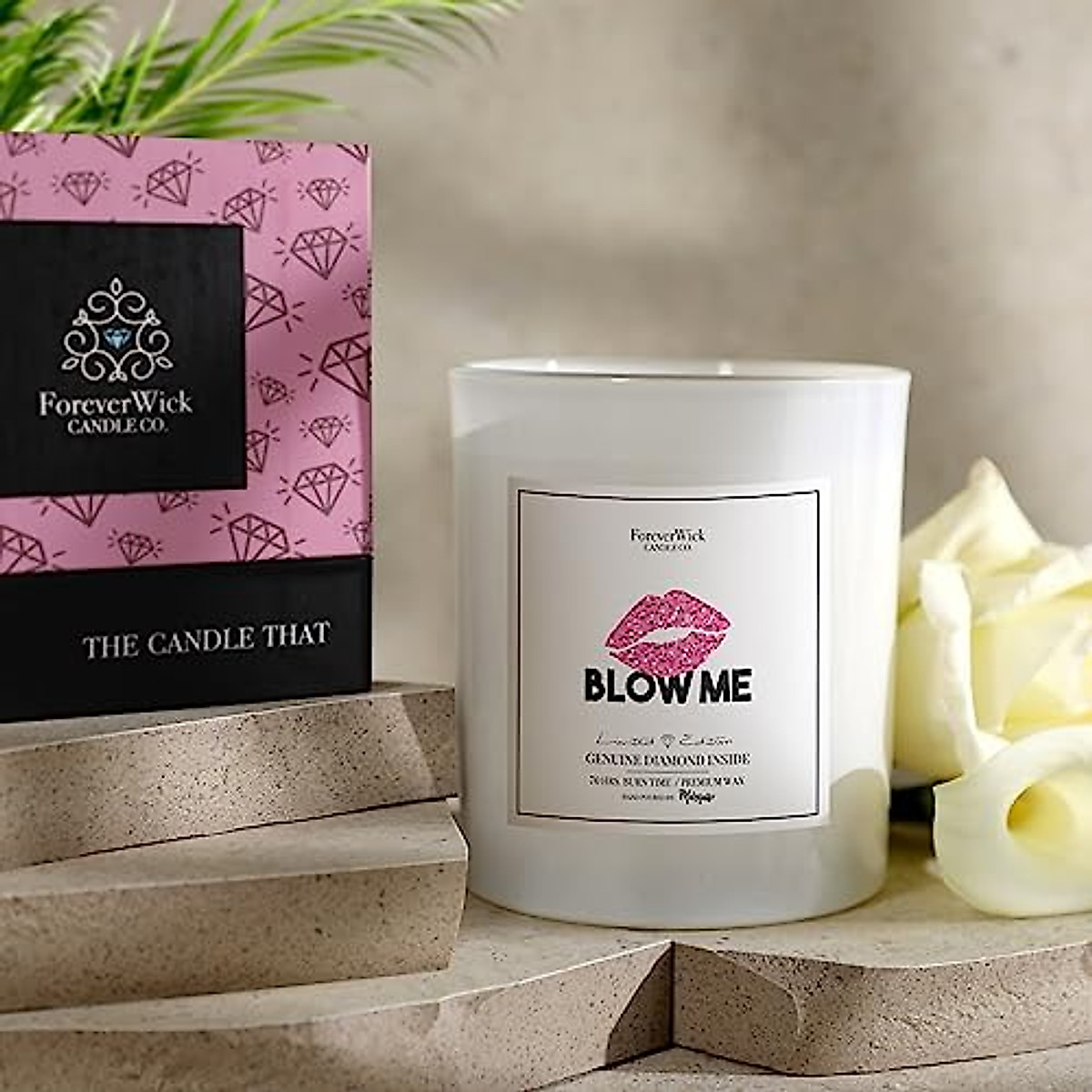 Blow Me Surprise Candle with Diamond Inside | Foreverwick Candles | Scented Soy Candles Gifts for Women Anniversary Candle Wax | Romance Candles All-Natural Organic Soy Candle 14oz | 70h
