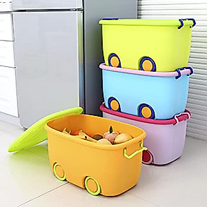 DOITOOL Storage Bins Stackable Box Stackable Organization Box with Wheel Clothes Sundries Book Container Bin for Home Bedroom Nursery Room Orange Storage Containers