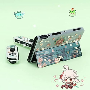 ENFILY Cute Genshin Impact Kaedehara Kazuha Case Compatible with Nintendo Switch OLED, Dockable Case Cover, Ergonomic Soft TPU Grip Case for Joycon, Sparkle Skin Set