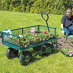 Garden Carts Yard Dump Wagon Cart Lawn Utility Cart Outdoor Steel Heavy Duty Beach Lawn Yard Landscape