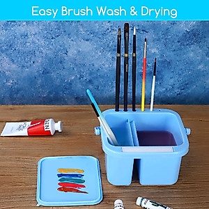 MEEDEN Paint Brush Cleaner & Holder: Portable Multi-Function 6-Hole Paint Brush Washer with Lid Palette and Handle for Cleaning Acrylic, Watercolor, and Water-Based Paints