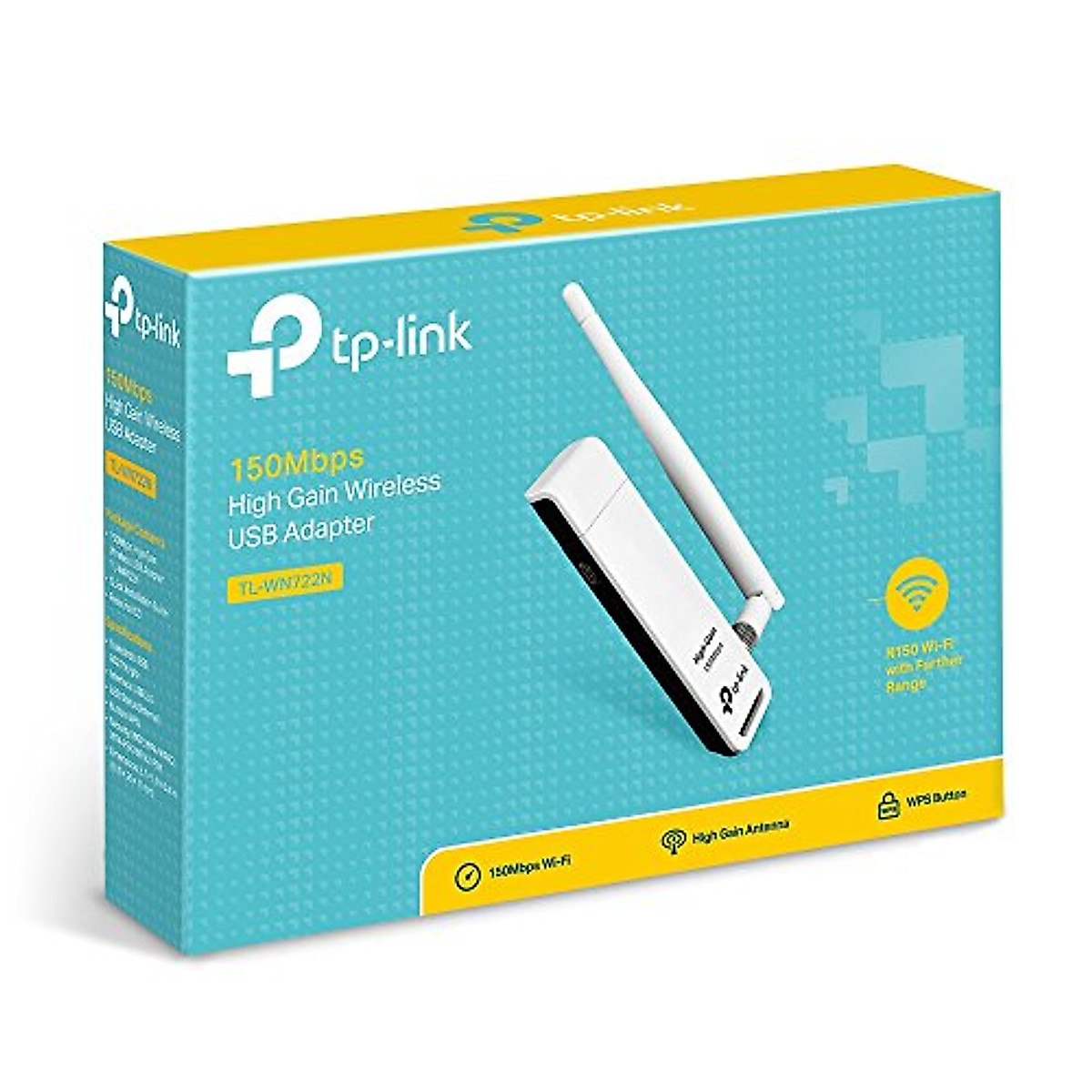 Tp-Link TL-WN722N IEEE 802.11n (Draft) USB - Wi-Fi Adapter. Wireless LITE N Adapter 150M USB HIGH GAIN 1DETACHABLE Antenna WL-AP. 150 Mbps - External