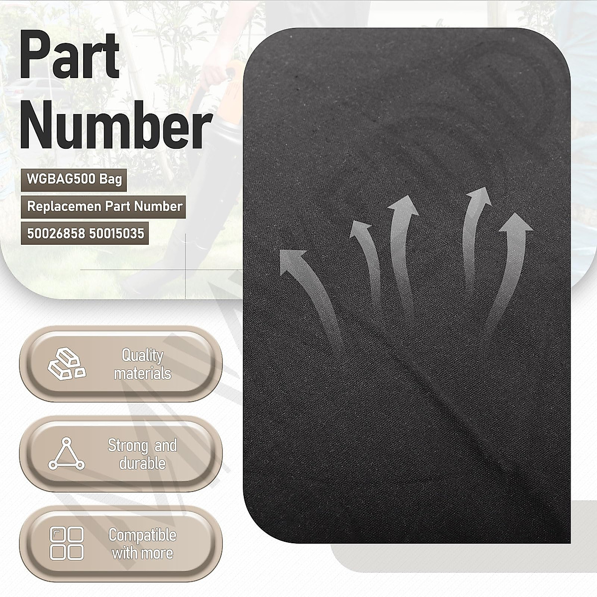 MWEDP 50026858 Trivac Leaf Collection Bag WGBAG500 Compatible with Worx WG500, WG501, WG502, WG505, WG508, WG509, WG518 Blower/Vacuum Cleaner