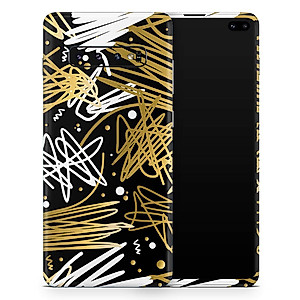 DesignSkinz Gold and Black Squiggly Protective Vinyl Decal Wrap Skin Cover Compatible with The Samsung Galaxy S20 (Screen Trim & Back Glass Skin)