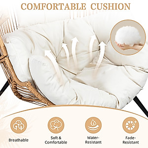 Vongrasig Wicker Egg Chair PE Rattan Chair with Cushion, Oversized Patio Lounge Chair for Outdoor, Indoor, Balcony, Backyard, Garden, Beige