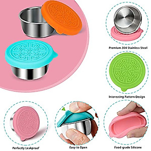 Salad Dressing Container To Go, 4x1.6oz Stainless Steel Small Containers with Lids, Easy Open and Reusable Condiment Containers with Lids, Leakproof Sauce Containers for lunch box, Dipping Sauce Cups