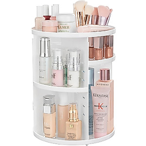 HBlife 360 Rotating Makeup Organizer Adjustable Carousel Large Capacity Revolving Perfume Organizer Skincare Organizers Cosmetic Storage Spinning Holder for Vanity, White