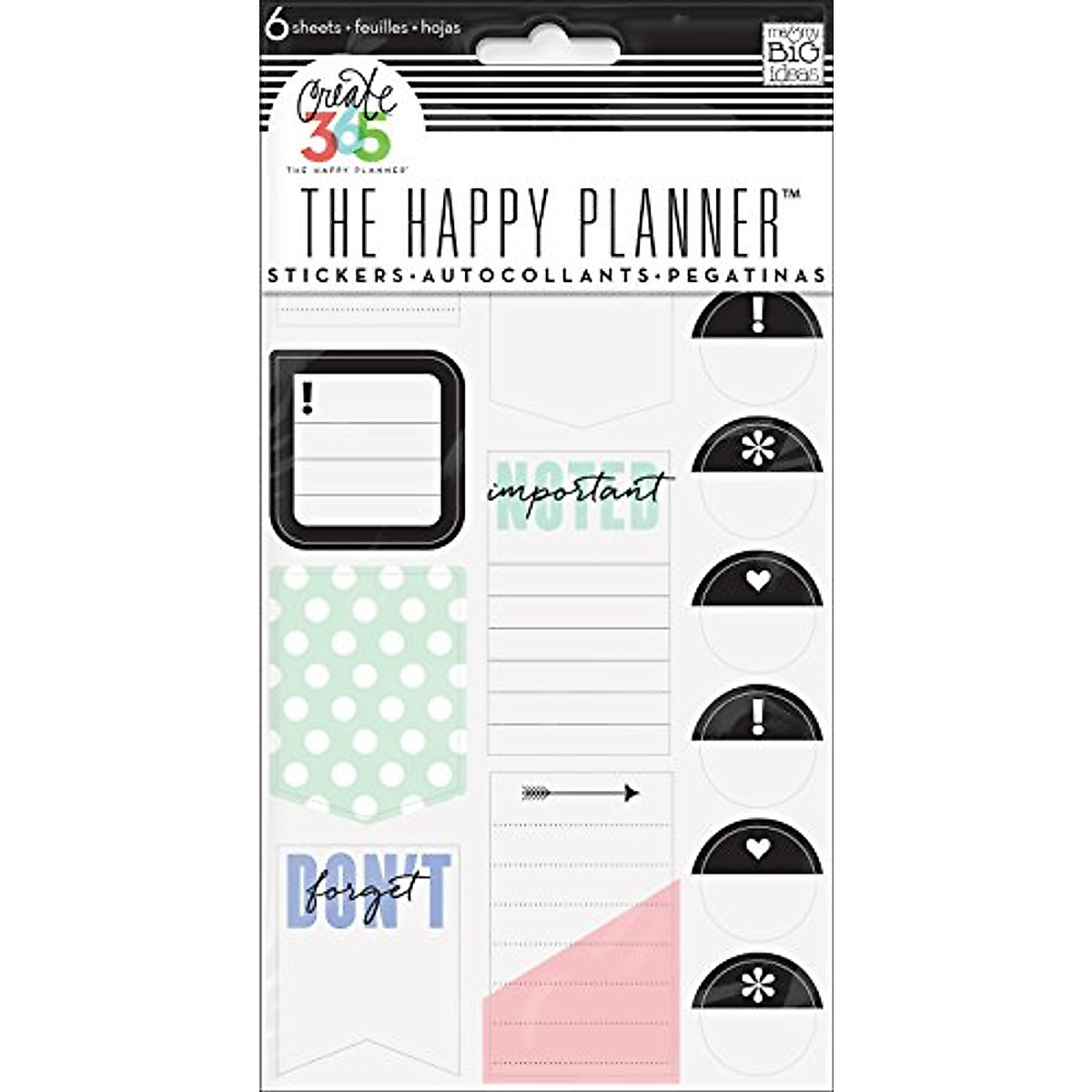 me & my BIG ideas Create 365 The Happy Planner "Don't Forget" Stickers, 6 Sheets (PPS-54)
