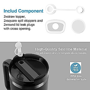 Silicone Spill Stopper for Stanley Quencher H2.0 Tumbler with Handle Including 2 Straw Covers,2 Leak Proof Drink Stopper,2 Round Leak Proof Plug for Stanley Cup Accessories-6 PCS