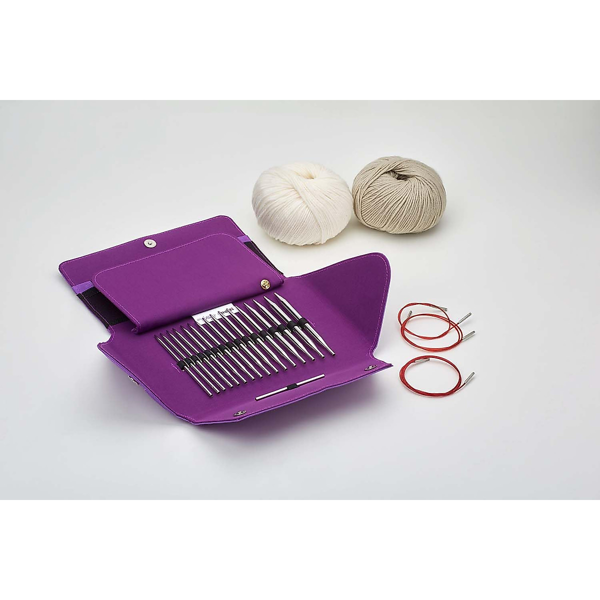 Addi Click by Woolly Hugs Interchangeable Circular System with Exclusive Red Cords (European Version) with Red Gauge