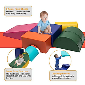 Crawl and Climb Foam Play Set, Colorful Fun Foam Play Set, 6 Piece Lightweight Interactive Set, Children’s Software Composite Toy for Indoor Active Play, Crawling, Climbing, Sliding (6PCS-COLORFUL)