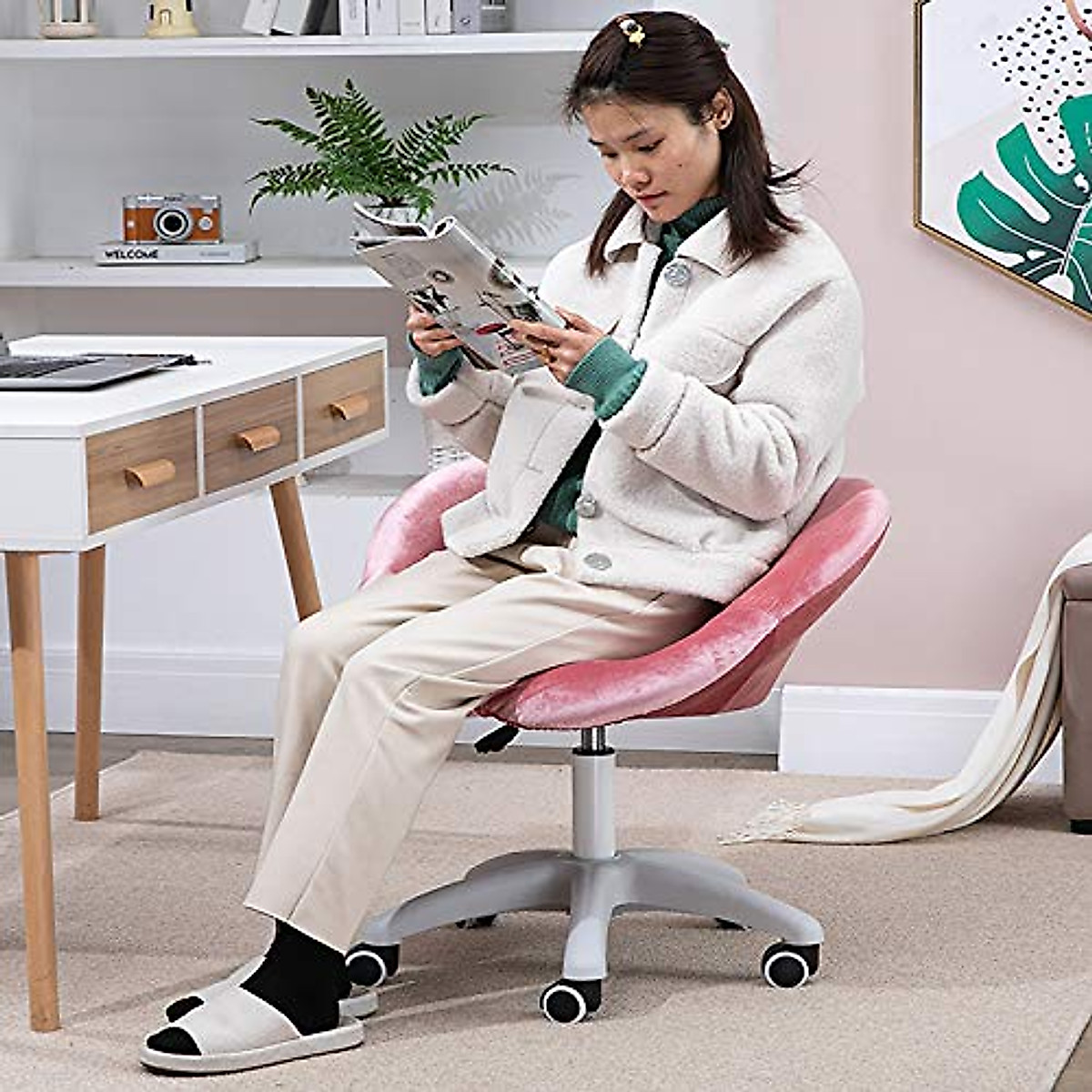 MayNuo Office Chair Gaming Chair Computer Chair Ergonomic Adults Computer Chair Petal Swivel Chair with Soft Seat,Adjustable Desk Chair Upholstered Armchair for Bedroom Living,Home Offi/Gray/33*42*35C
