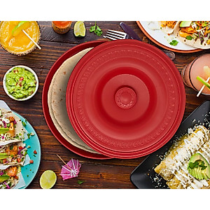 KSEV Tortilla Warmer Insulated Container with Lid (8.5" x 2.5"-Inch), BPA FREE Microwave & Dishwasher Safe Tortilla Holder Server Box For Tortilla, Flour Taco, Chapati, Flat Breads (1 Pack - Red)