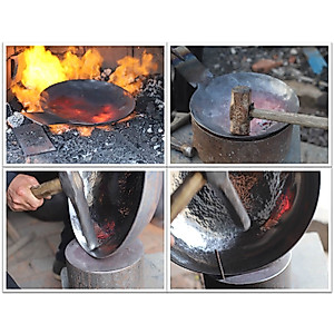 Mecete Wok Pan Nonstick Chinese Hand Hammered Woks and Stir Fry Pans Non-stick Carbon Steel Wok Utensils No Coating(13.3 Inch, Round Bottom) 1.8 mm thickness