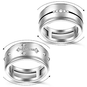 Talonior Fidget Cross Rosary Spinner Ring Sterling Silver Anxiety Ring with Beads for Women Praying Christian Religious Catholic Engagement Promise Band Rings Worry Size 9