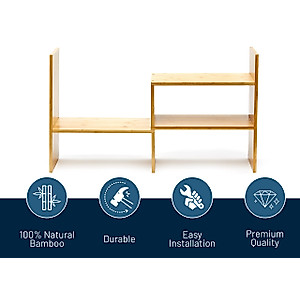 RoyalHouse Natural Bamboo Desktop Organizer, Attractive Design, Stand Shelf for Books, Accessories and More, Home Décor, Ideal Gift for Family & Friends