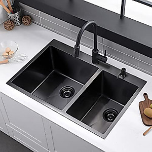 33 Inch Drop In Black Double Bowl Kitchen Sink, Gabhar 33" x 22" 16Gauge Topmount Black Stainless Steel 60/40 Double Bowl Kitchen Sinks