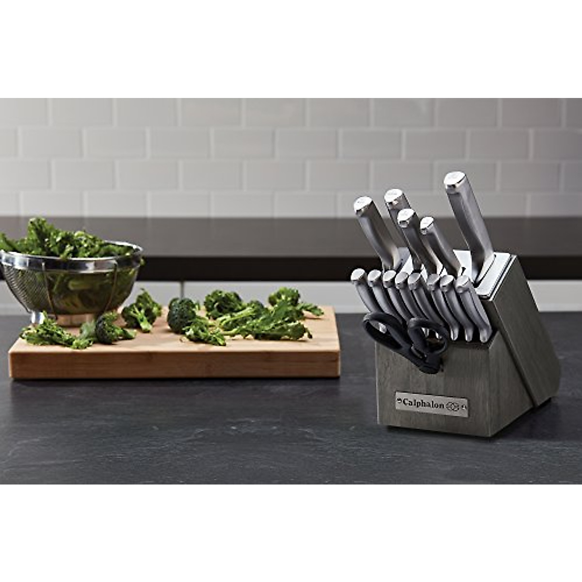 Calphalon Kitchen Knife Set with Self-Sharpening Block, 15-Piece Classic High Carbon Knives