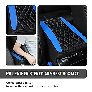 NGHEY 1 PC Car Armrest Box, PU Leather Embroidery Anti-Slip Central Handbayic Case Cover, 12.5In x 7.4In Four Seasons Universal, Suitable for Most Cars (Blue)